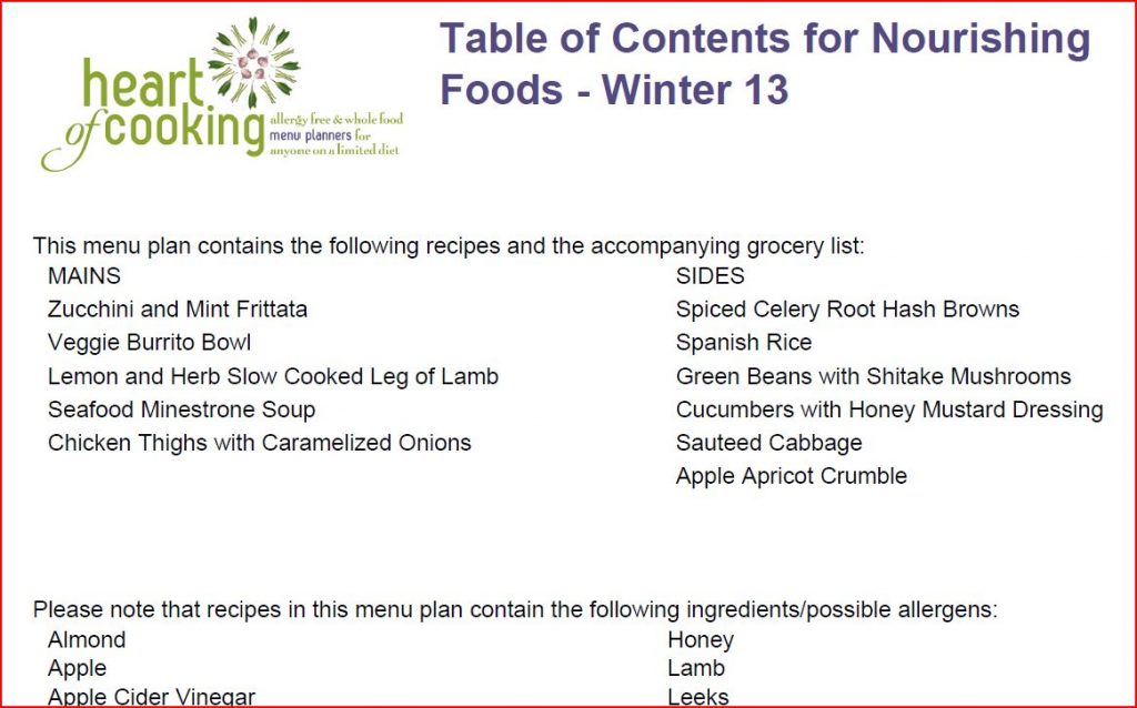 Member Site Screenshots - Allergy Free Menu Planners